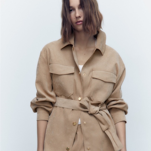 Zara | Jackets & Coats | Zara Set Of Belted Overshirt And Jogger Pants ...